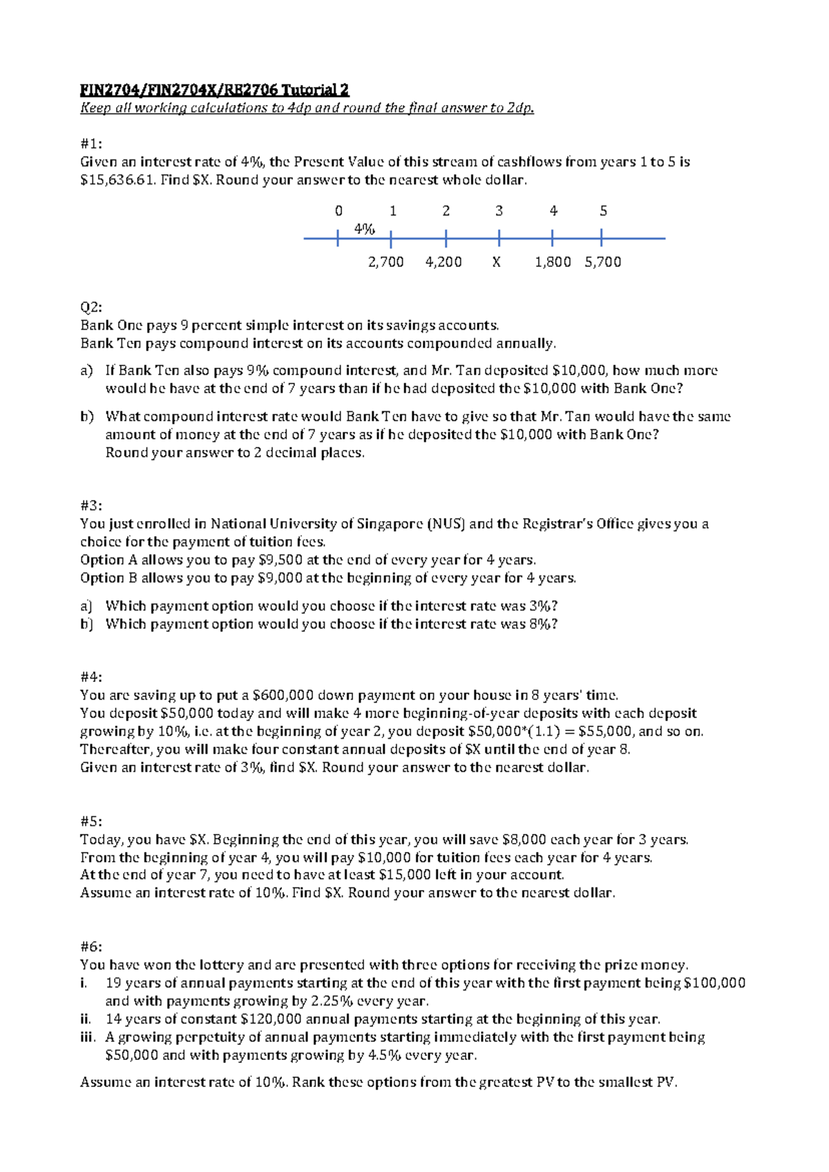 FIN2704 AY25-26 Sem1 Tutorial 2 Cashflow & Interest Calculations - Studocu