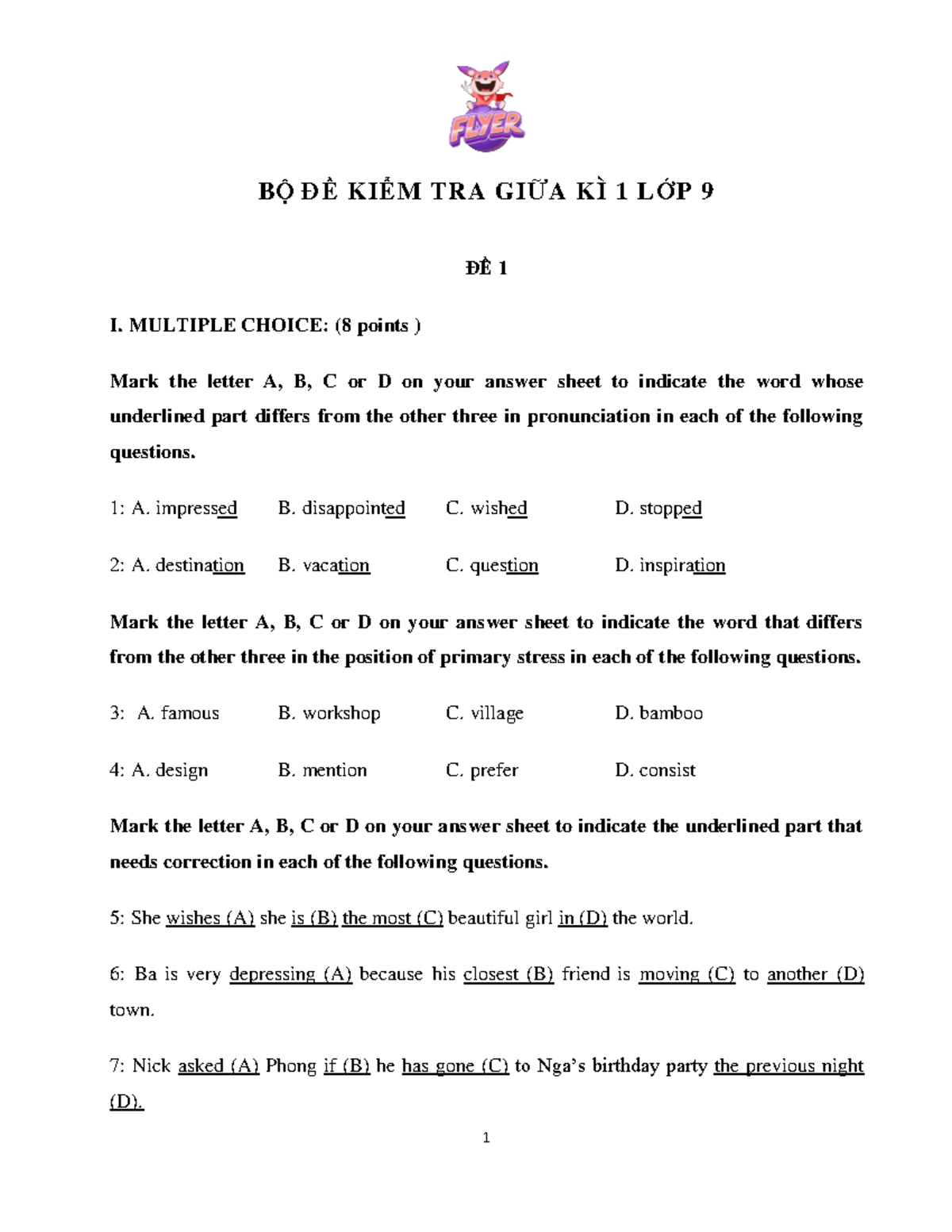 De thi tieng anh lop 9 giua ki 1 - BỘ ĐỀ KIỂM TRA GIỮA KÌ 1 LỚP 9 ĐỀ 1 ...