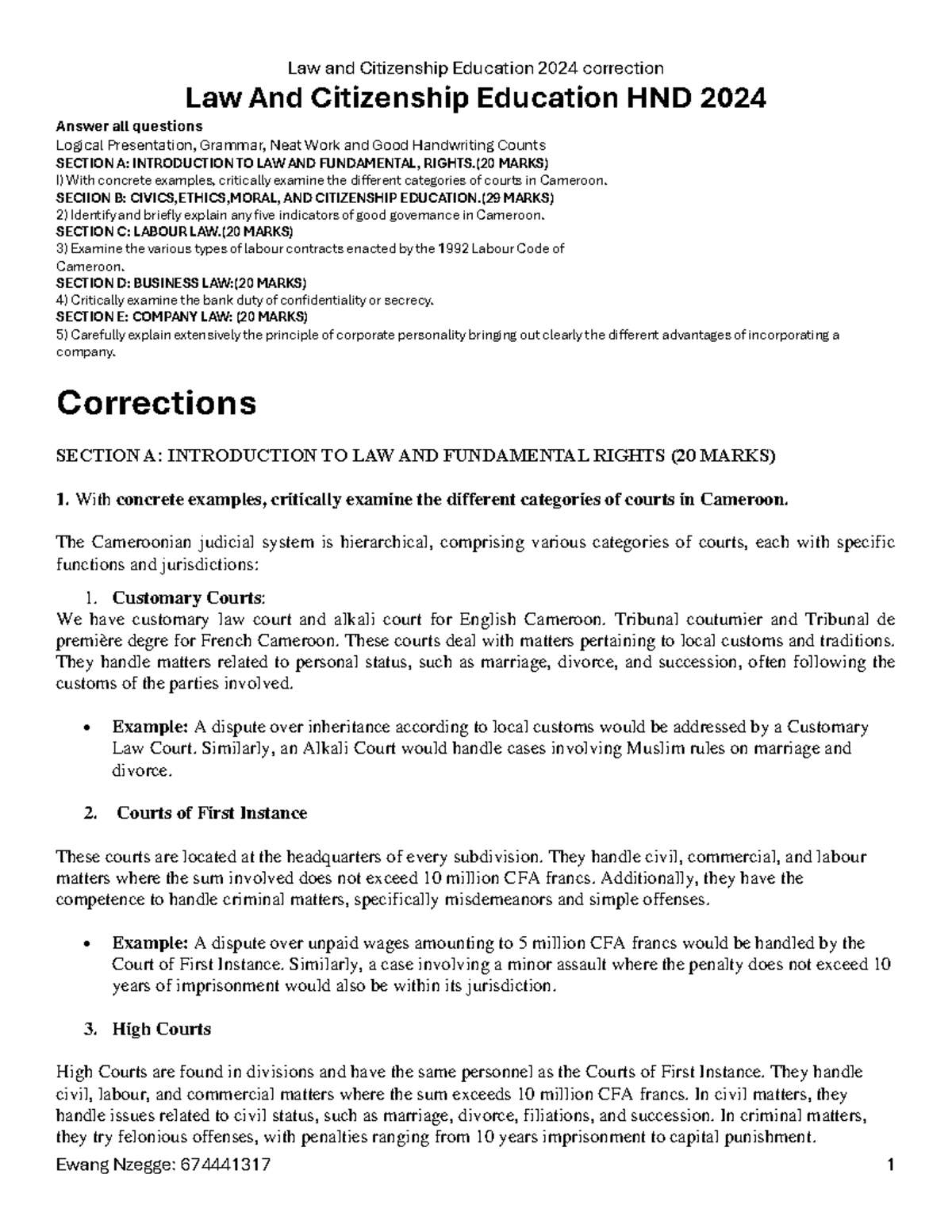 Law and Citizenship Education HND 2024: Comprehensive Exam Review - Studocu