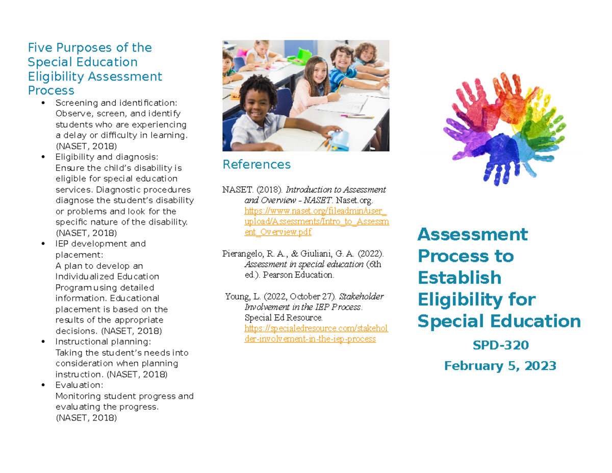 SPD 320 Week 1 Brochure Eligibility Assessment Process - Five Purposes ...