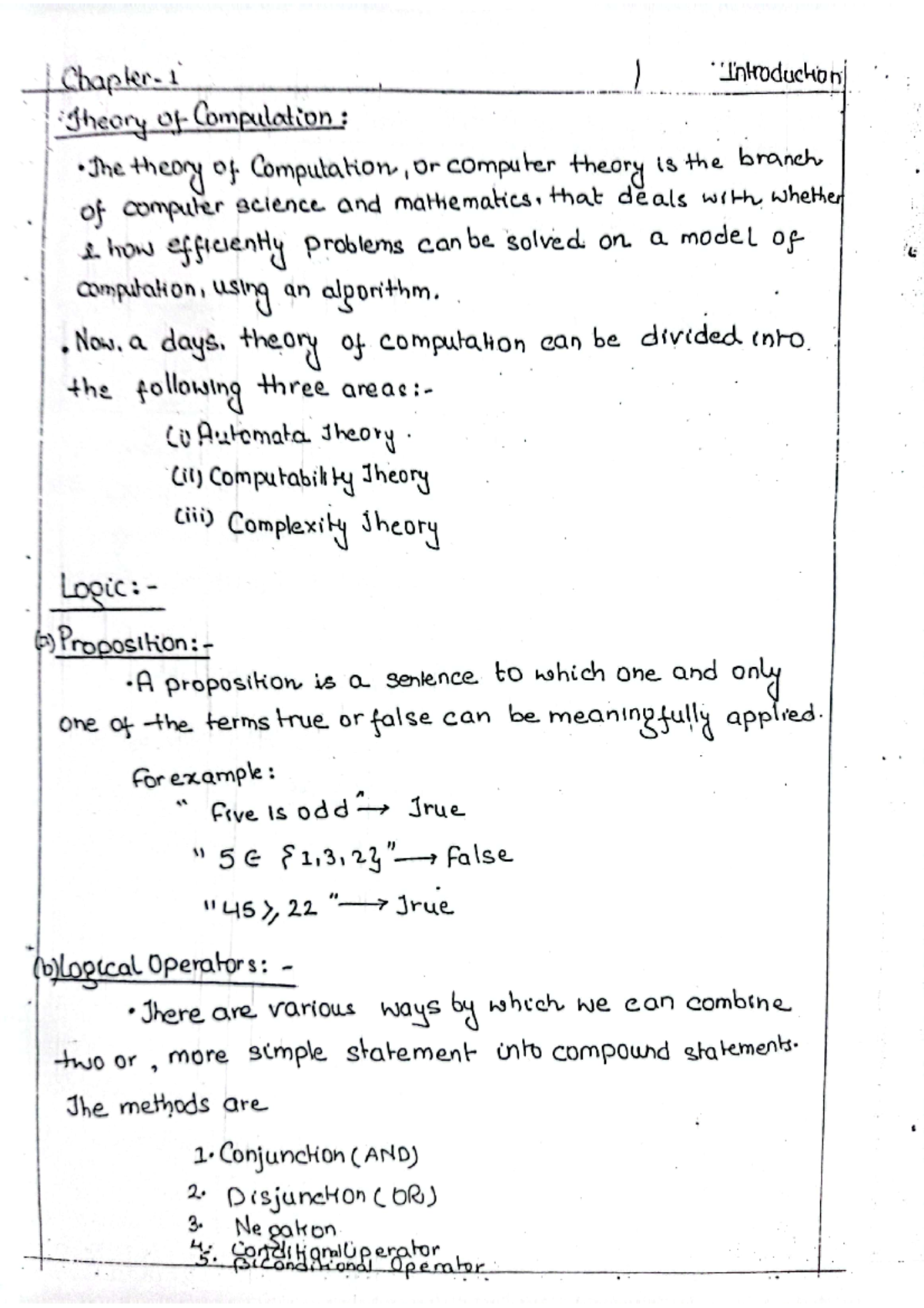 TOC-1 - toc complete note - ) Introduction Theory of Compulation: The ...