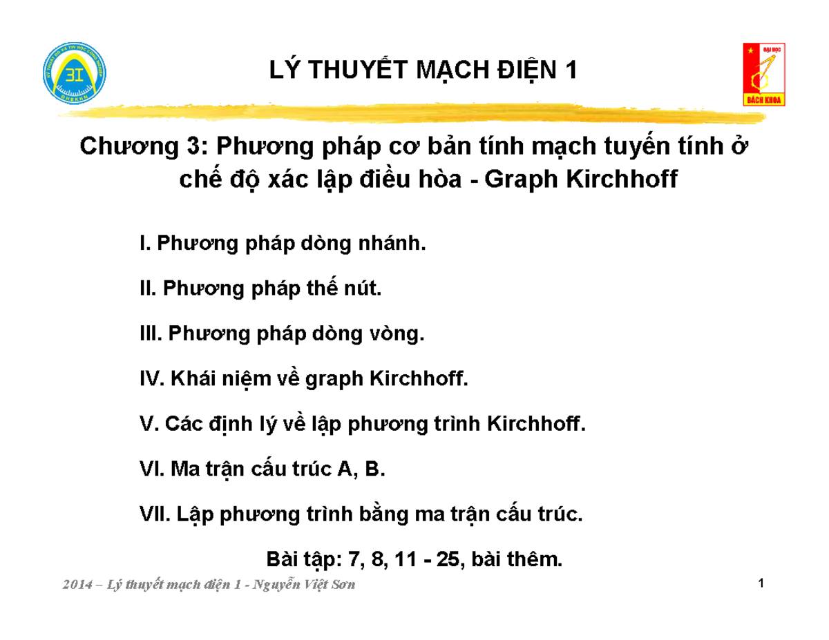 EE2020 - Chương 03: Phương Pháp Tính Mạch Tuyến Tính - Graph Kirchhoff ...