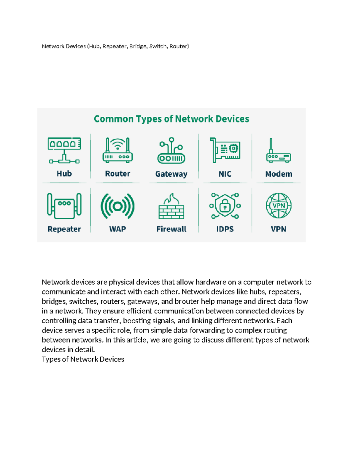 Network Devices (Hub, Repeater, Bridge, Switch, Router) - Lecture Notes ...