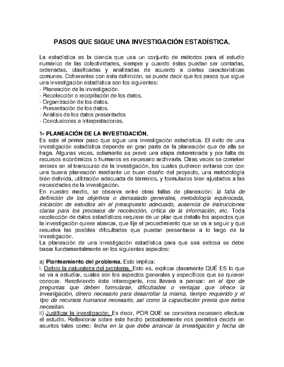 Pasos en la Investigación Estadística: Un Enfoque Metodológico - Studocu