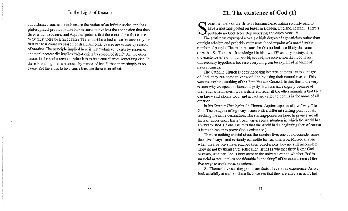 In the Light of Reason: The Existence of God (Unit 202 Lesson 9) - Studocu