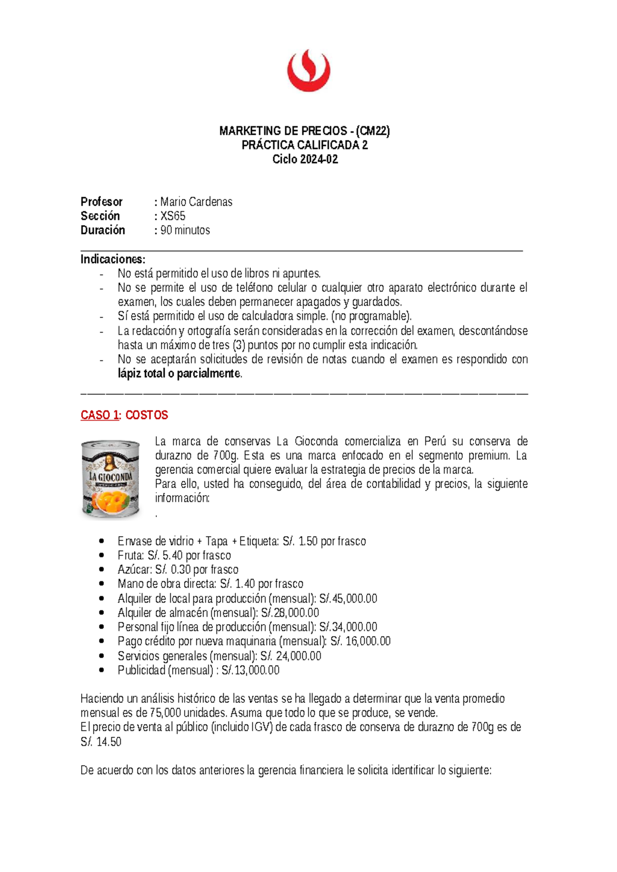 Práctica Calificada 2 (CM22) - Estrategias de Precios y Análisis de ...