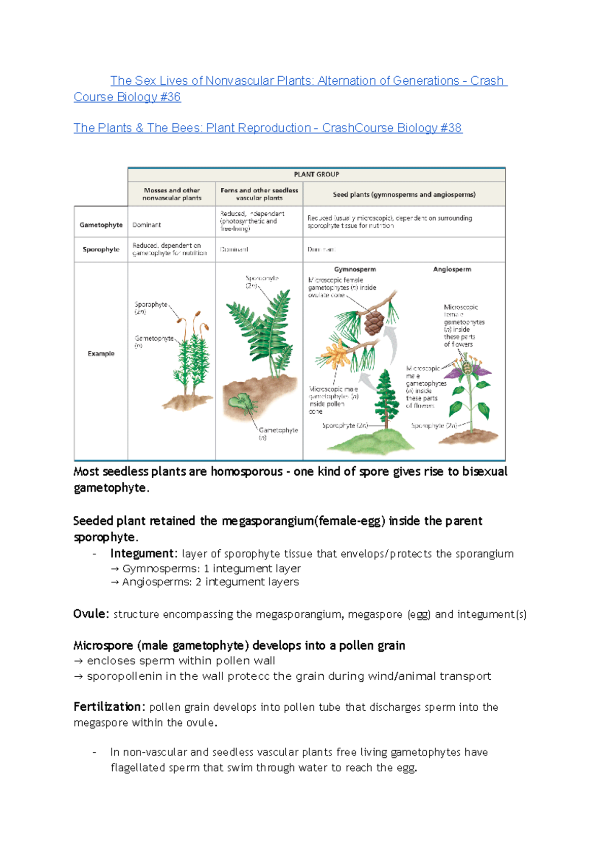 Crash Course Biology: The Sex Lives of Nonvascular Plants - Studocu