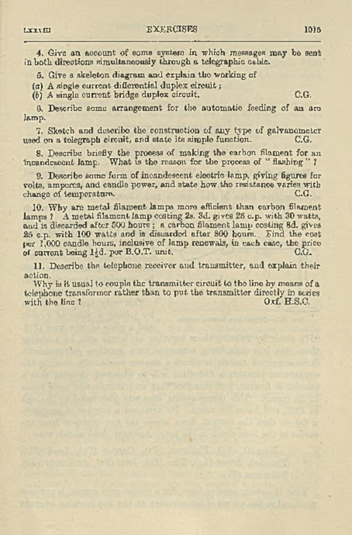 Physics 1015: Exercises on Telegraphy and Incandescent Lamps - Studocu