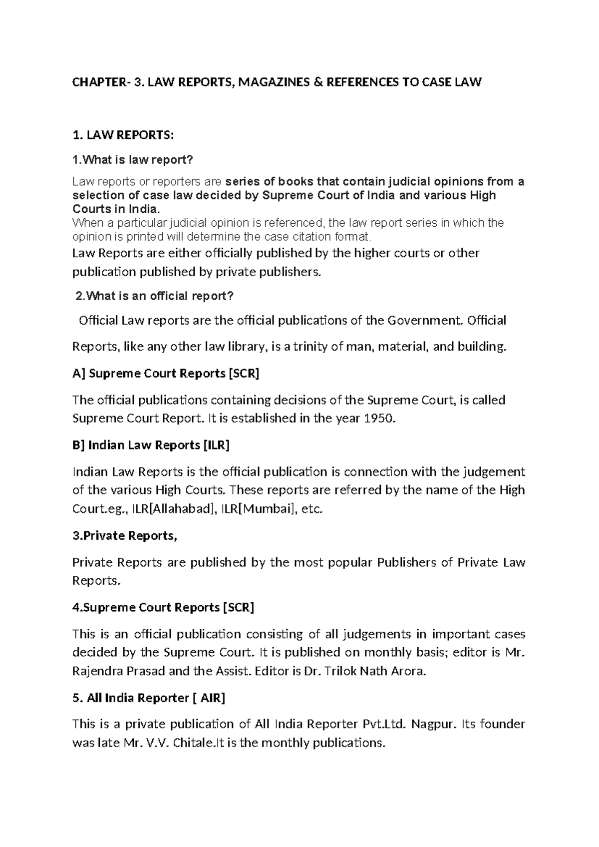 Lesson 3 law reports ,magazines. reference to case law - CHAPTER- 3 ...