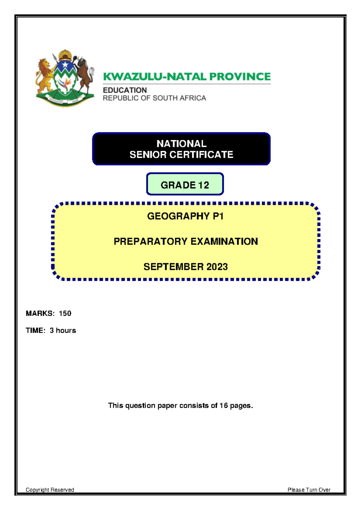 Geography P1 Grade 12 Preparatory Exam September 2023 - Studocu