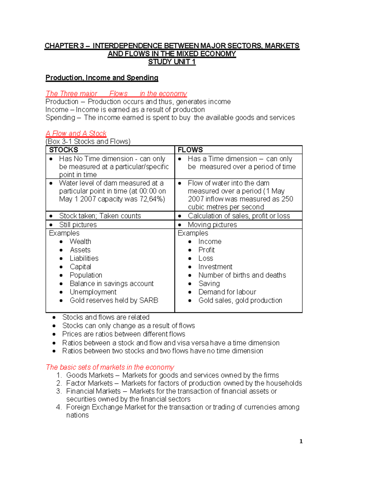 ECS1601 Study Notes: Interdependence of Economic Sectors and Monetary ...
