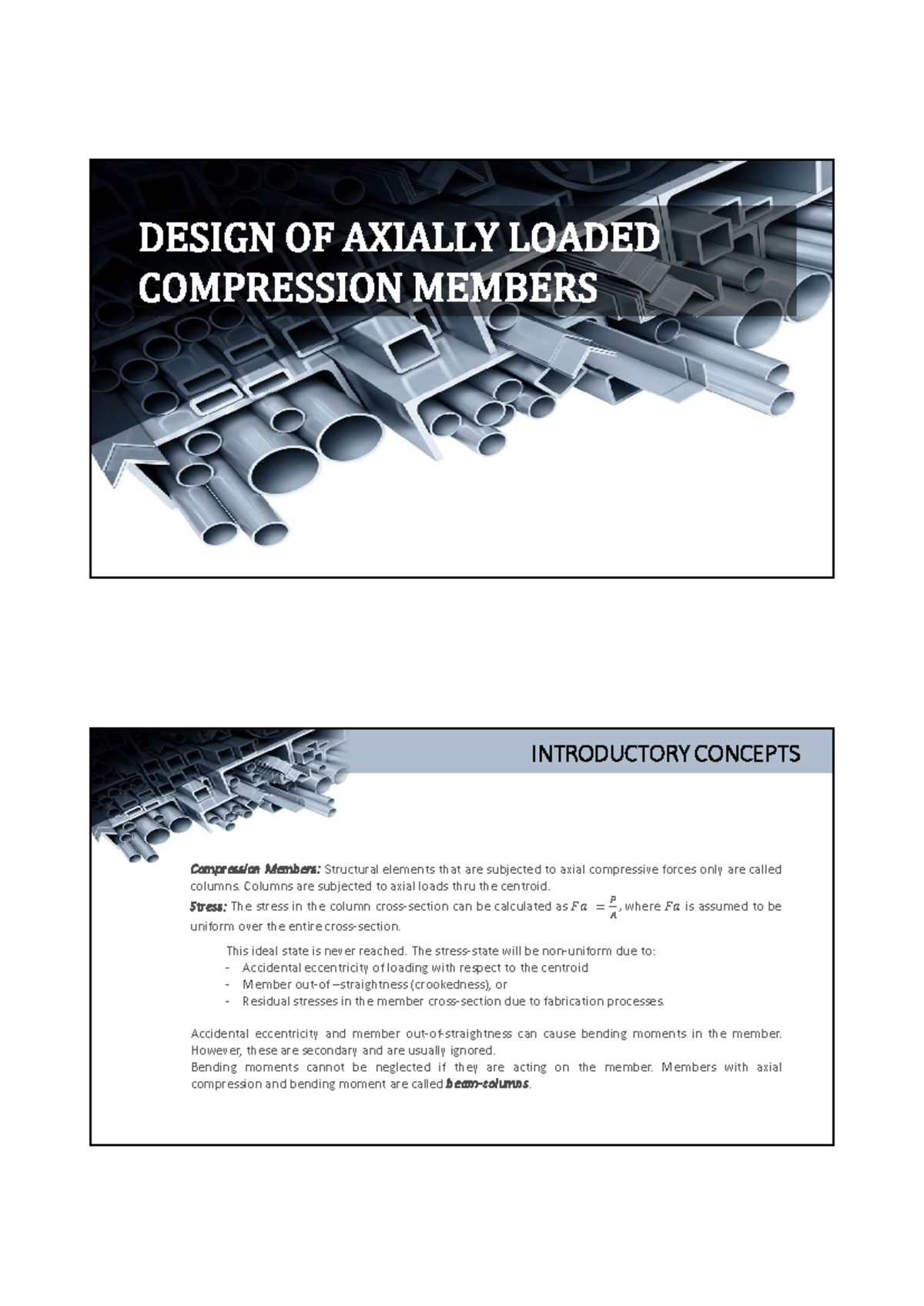 Design OF Axially Loaded Compression Members - INTRODUCTORY CONCEPTS ...