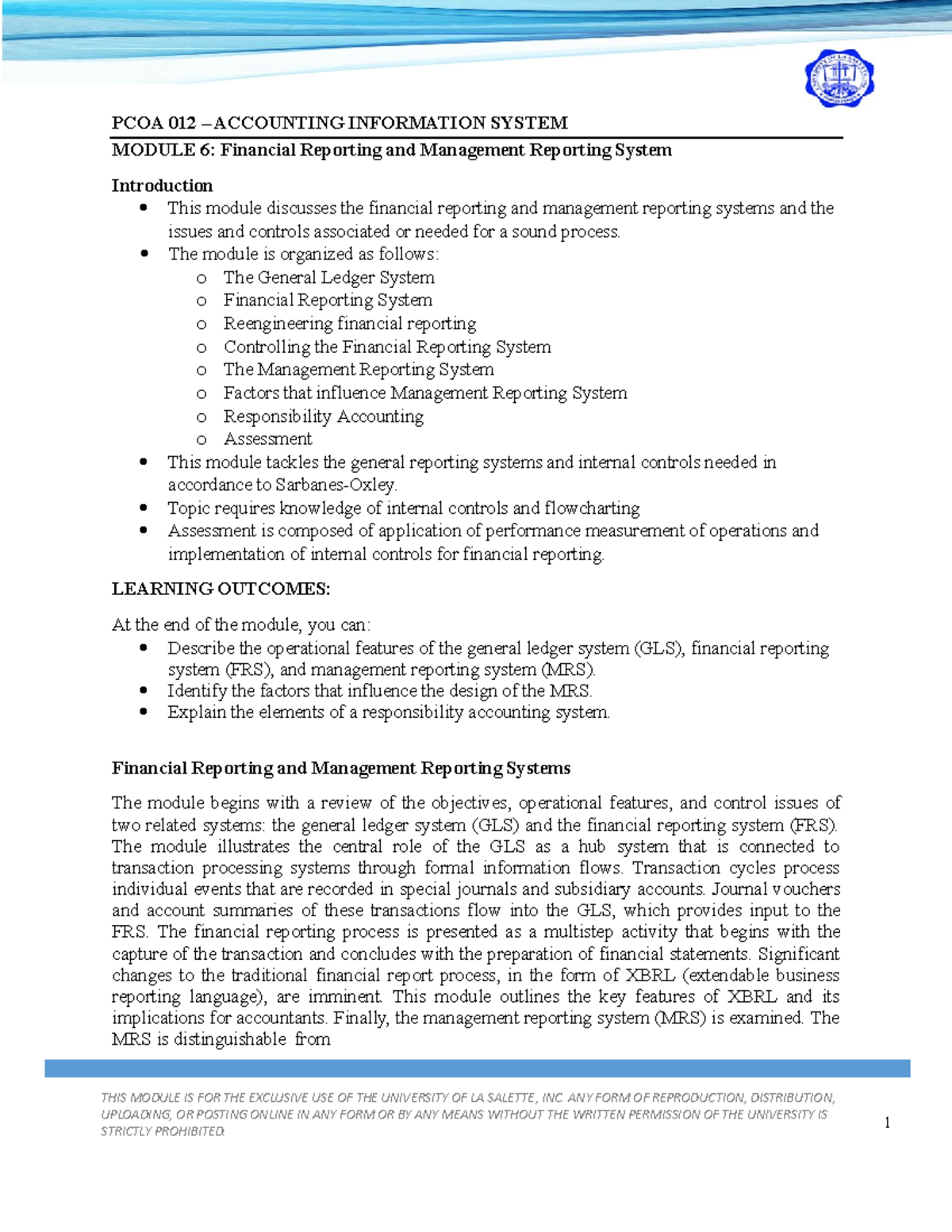 AIS Module 6 Financial Reporting and Management Reporting System - THIS ...