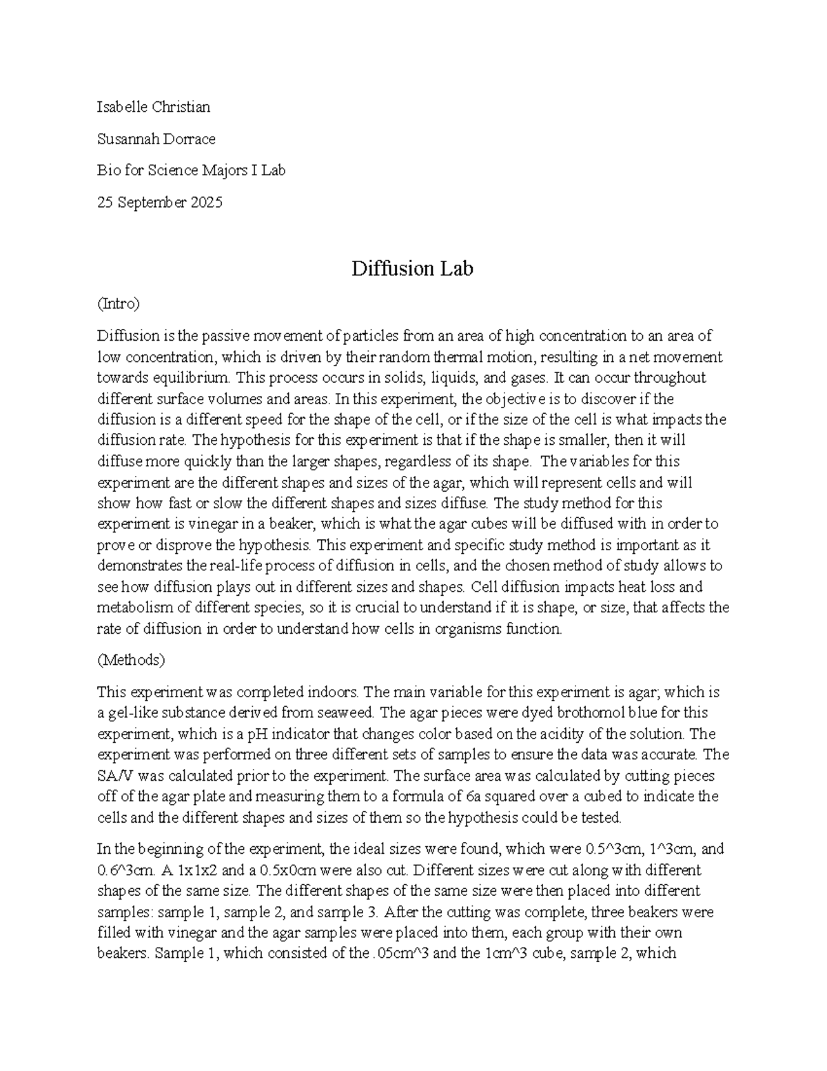 Diffusion Lab (SCI101): Impact of Cell Shape & Size on Rate - Studocu