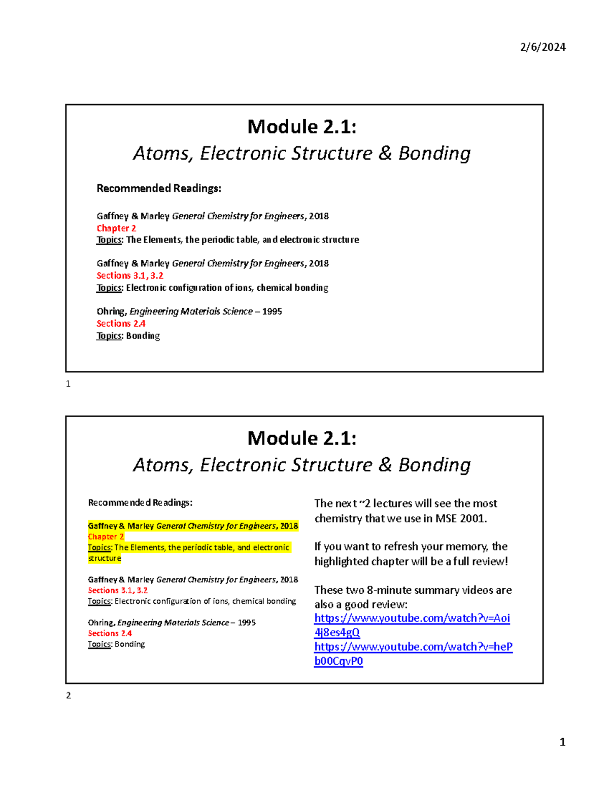 MSE 2001 Lecture Notes: Atoms, Electronic Structure & Bonding - Studocu