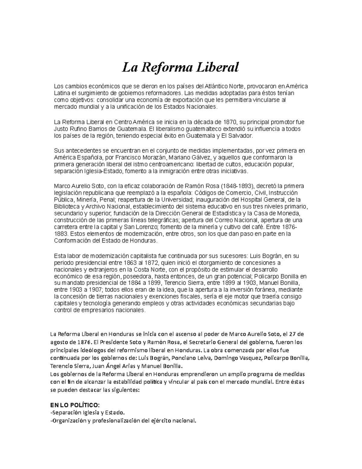 38095625-Reforma Liberal en Honduras: Contexto y Consecuencias - Studocu