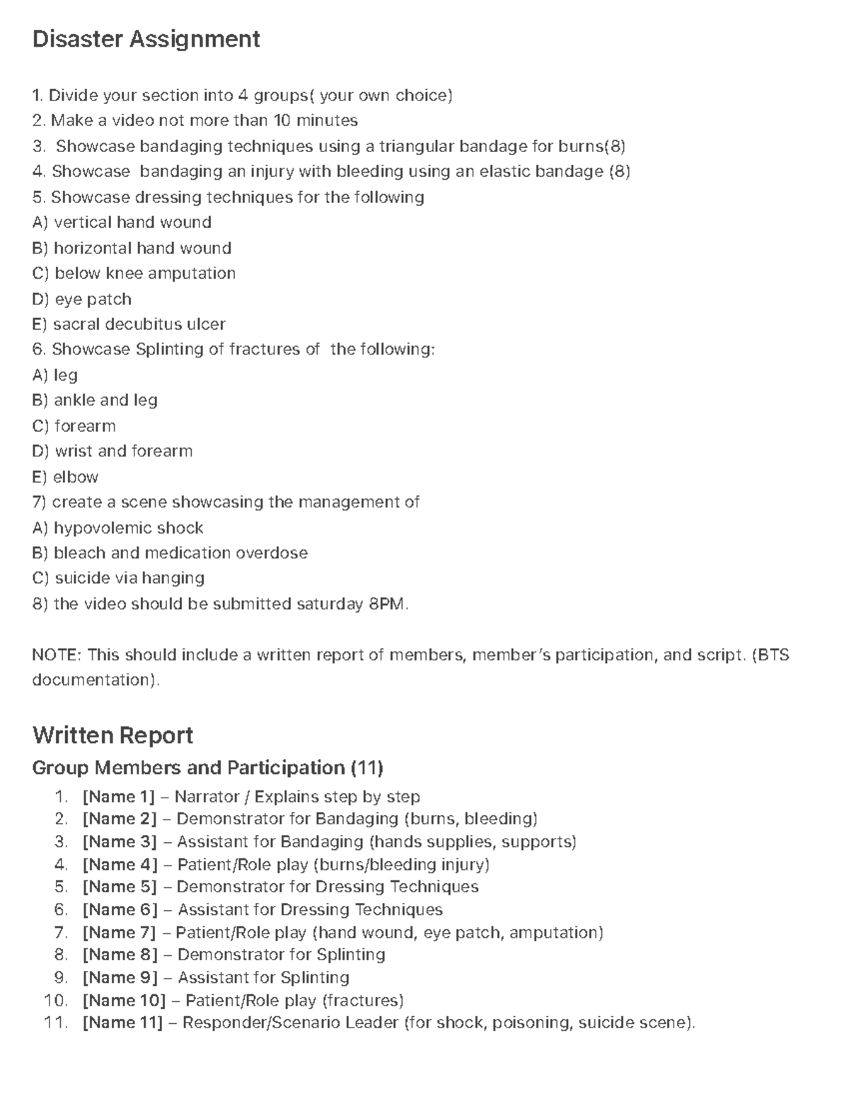 Disaster Management Assignment 1: Bandaging & Splinting Techniques ...