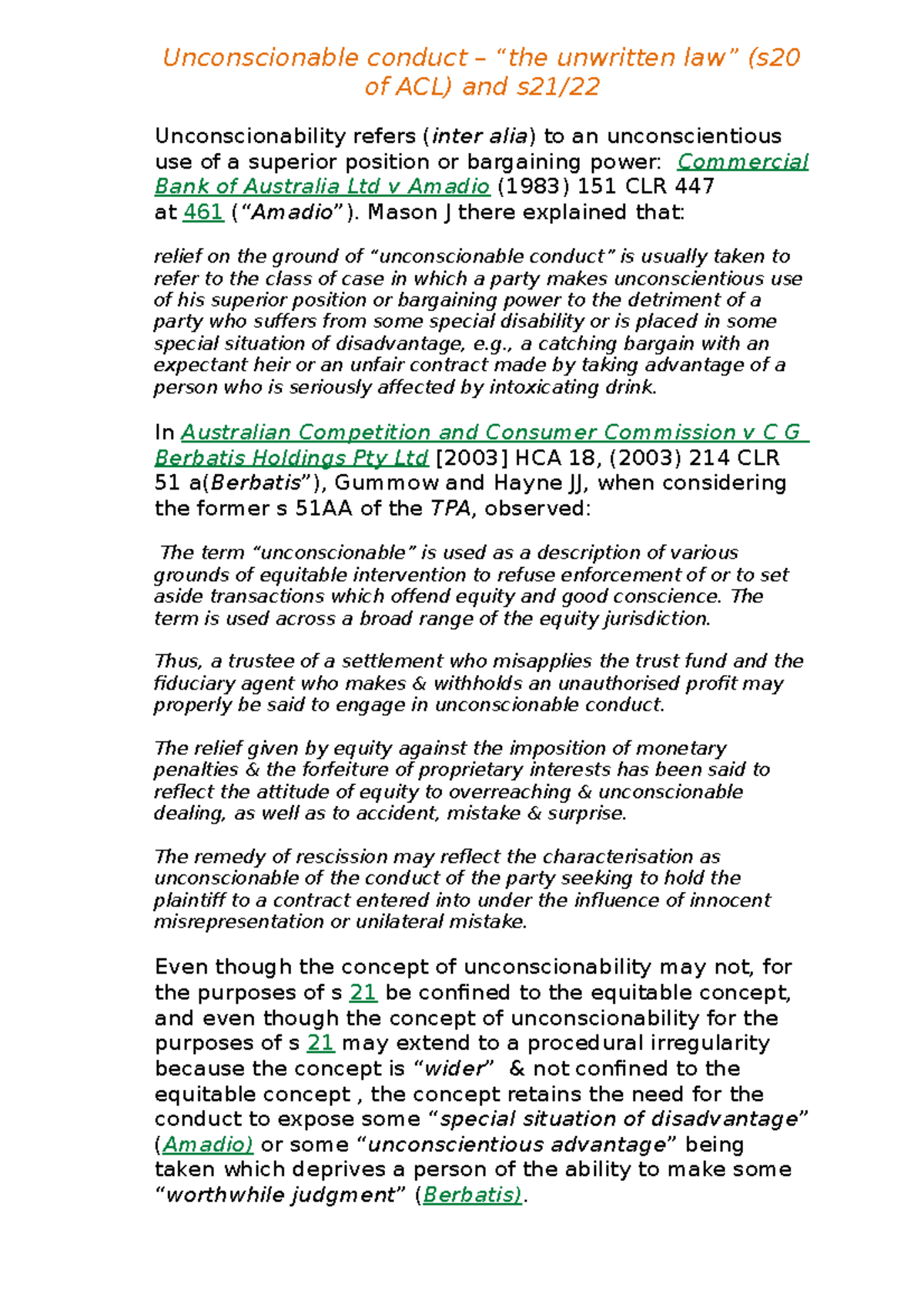 Unconscionable Conduct: Insights on Sections 20, 21, and 22 of ACL ...