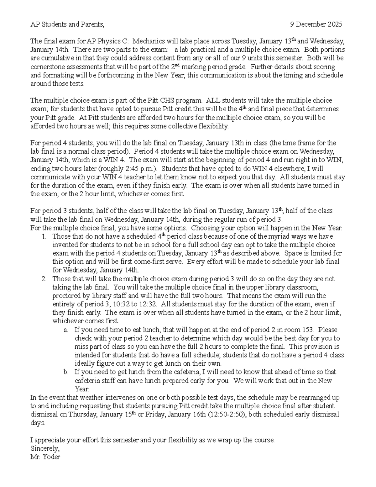 AP Physics C: Mechanics Final Exam Schedule - Jan 2025 - Studocu