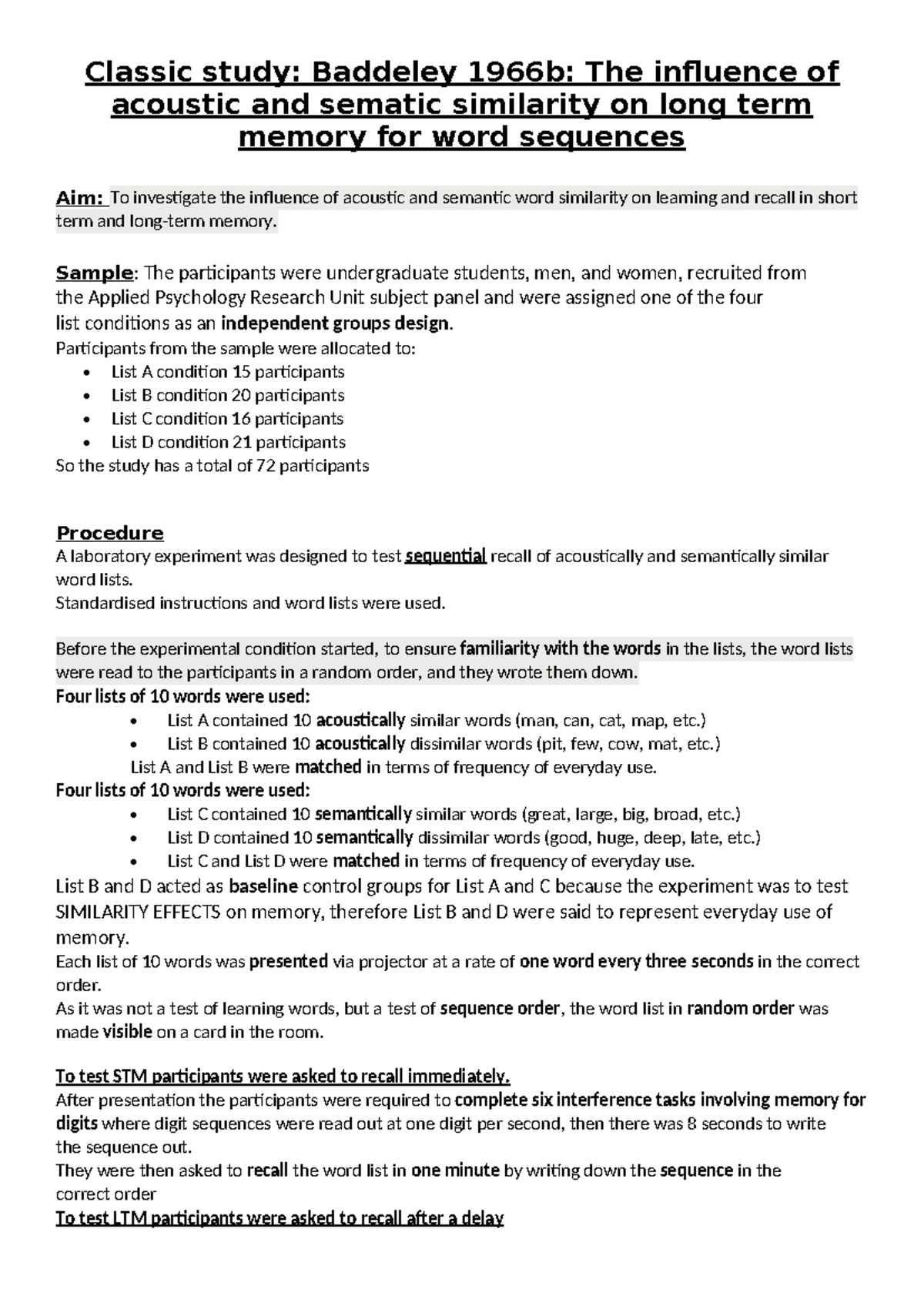 Baddeley 1966b: The Impact of Acoustic & Semantic Similarity on Memory ...