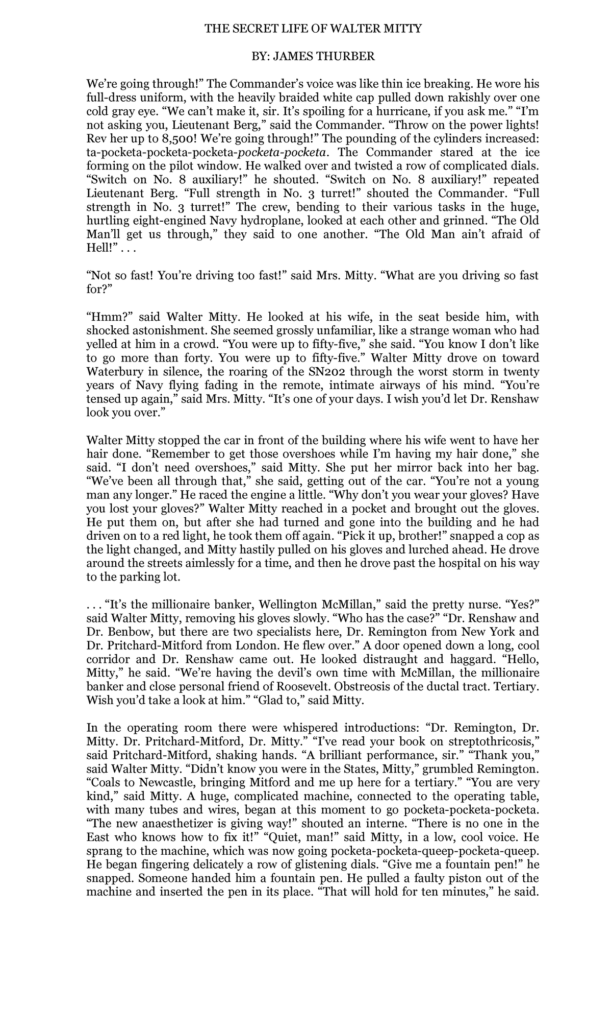 The Secret Life of Walter Mitty: A Study Guide and Analysis - Studocu