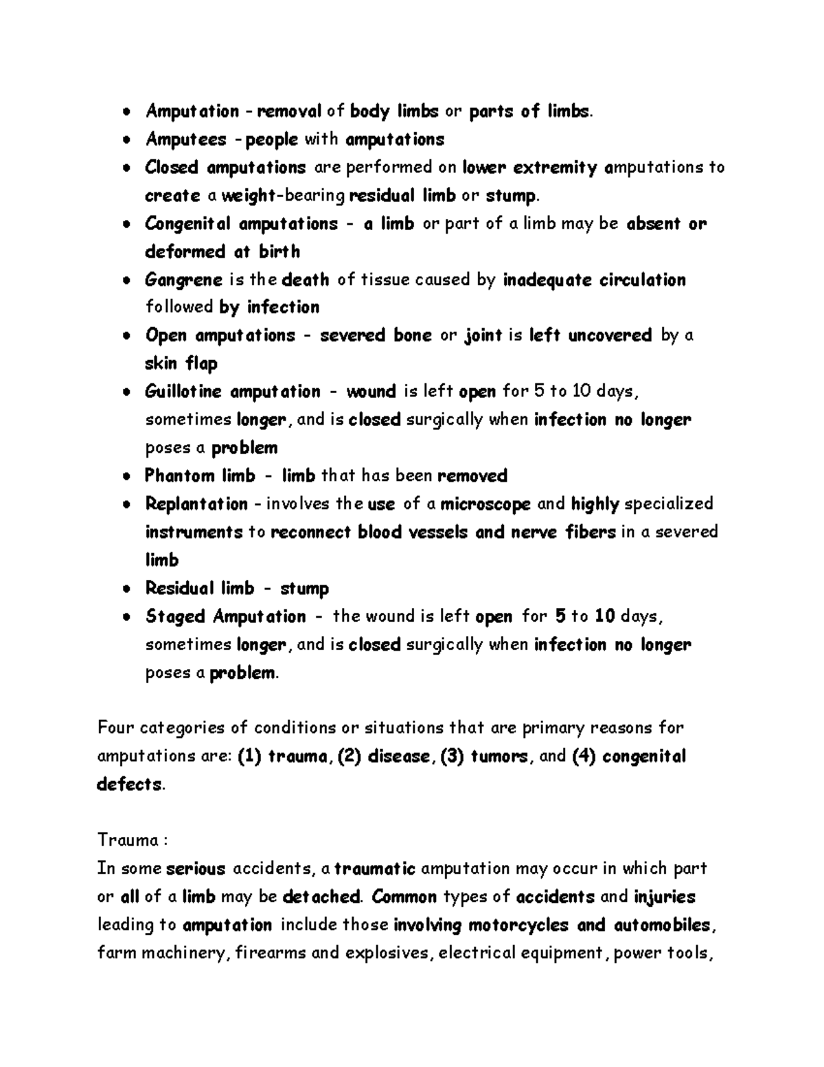 Amputation Overview and Diagnostic Tests - Studocu