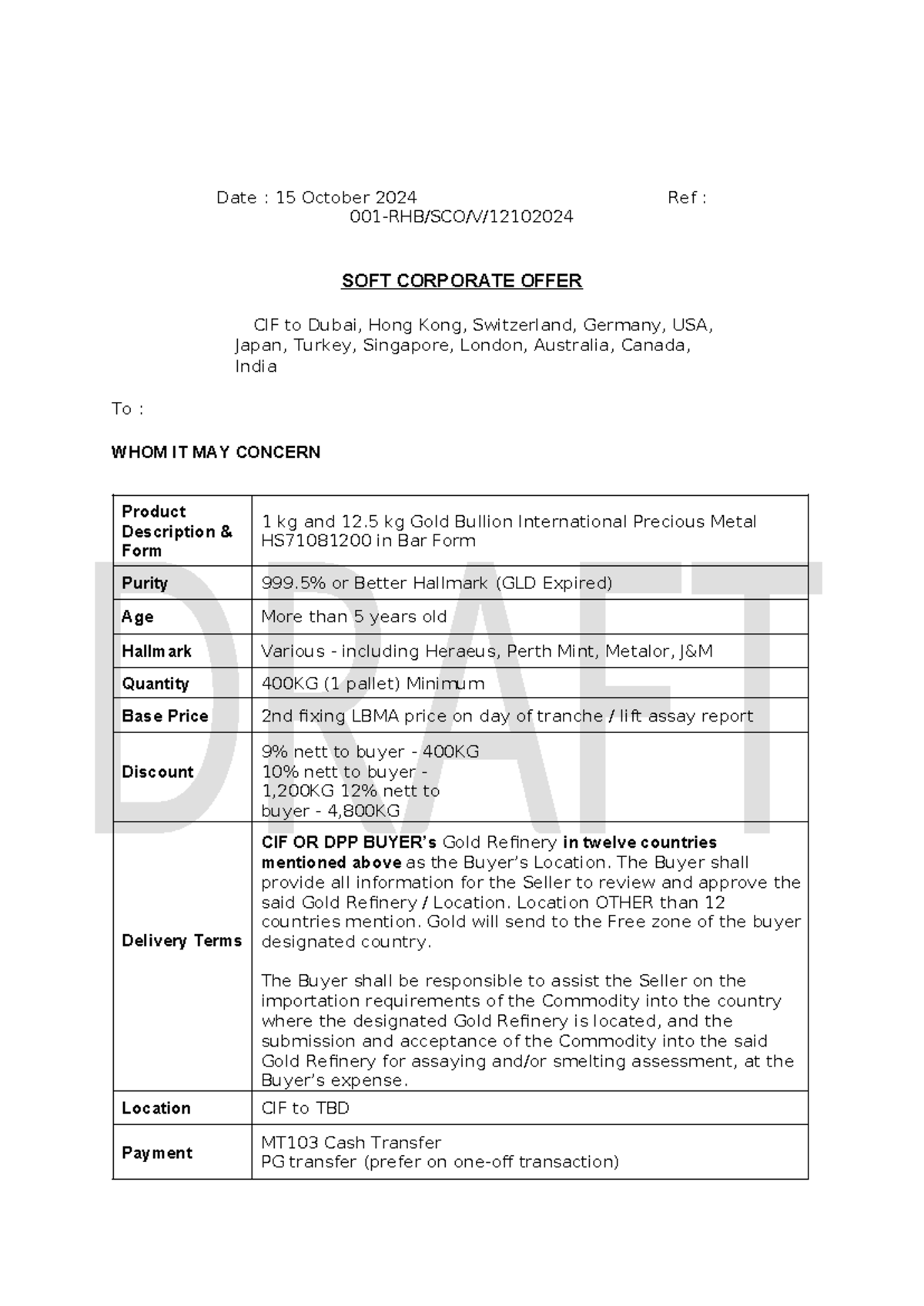 SCO 001-RHB - Soft Corporate Offer for Gold Trading & Delivery Terms - Studocu