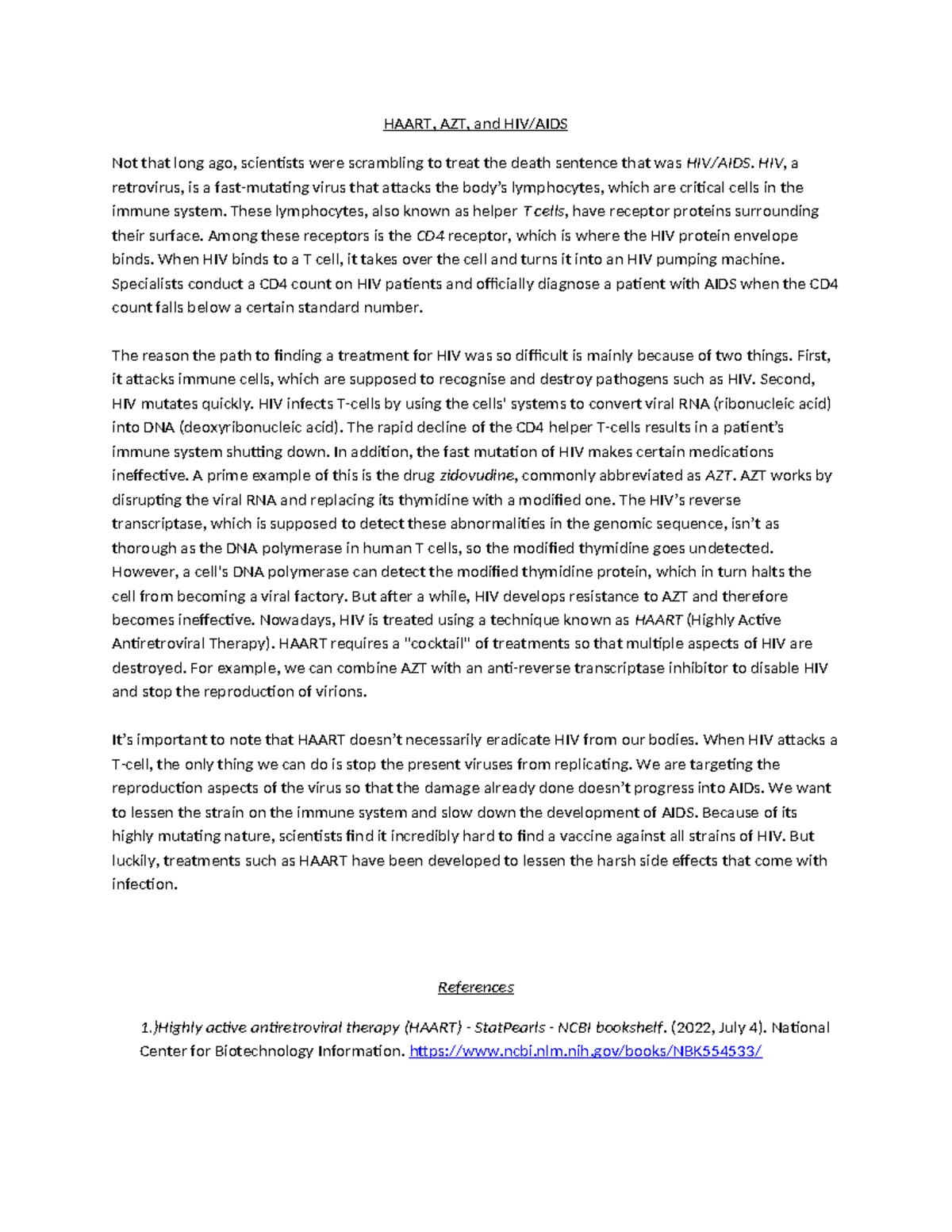 HIV Treatment Strategies: HAART and AZT Explained - Studocu