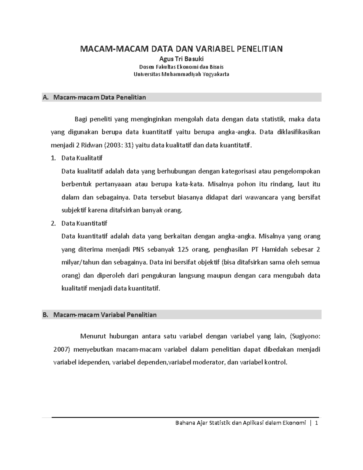 DATA DAN VARIABEL PENELITIAN: Macam-Macam dan Penjelasannya - Studocu