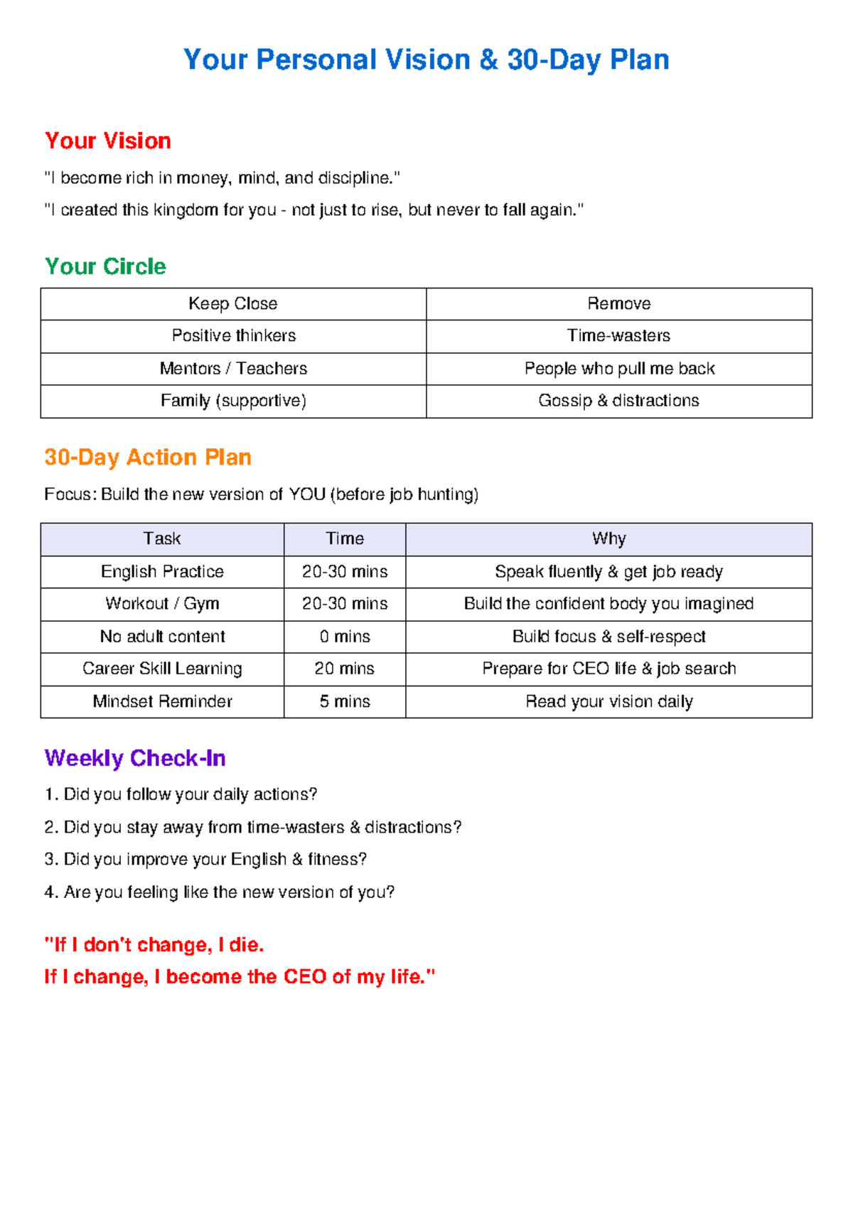 Your 30-Day Personal Vision Plan for Success - Studocu