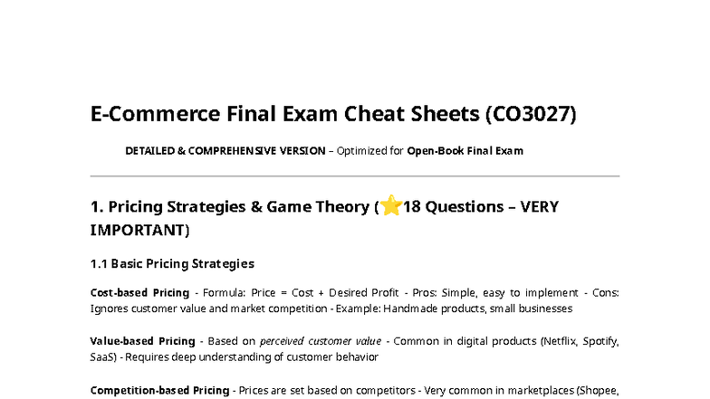 E-commerce Final Exam Cheat Sheets (CO3027) - Comprehensive Guide - Studocu