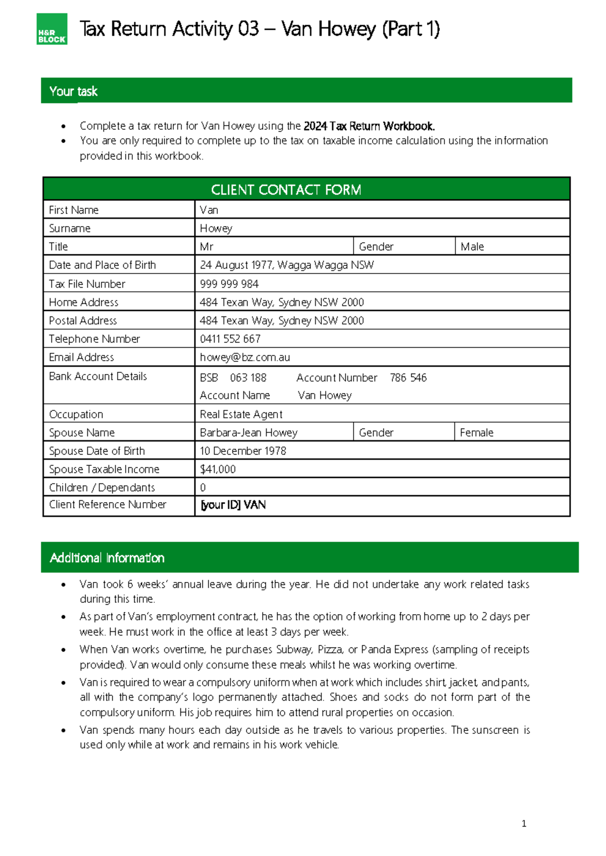 Tax Return Activities - Module 02 - Tax Return Activity 03 – Van Howey ...
