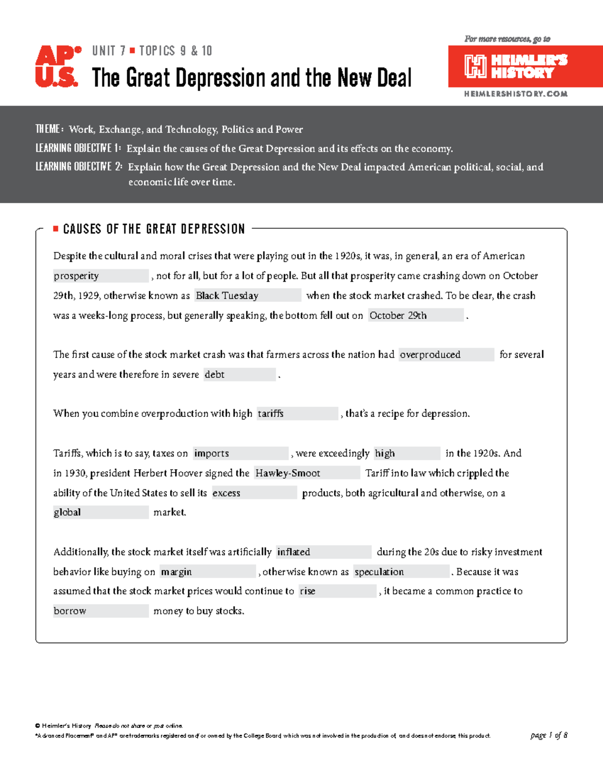 AP US History Unit 7: The Great Depression & New Deal Notes - Studocu