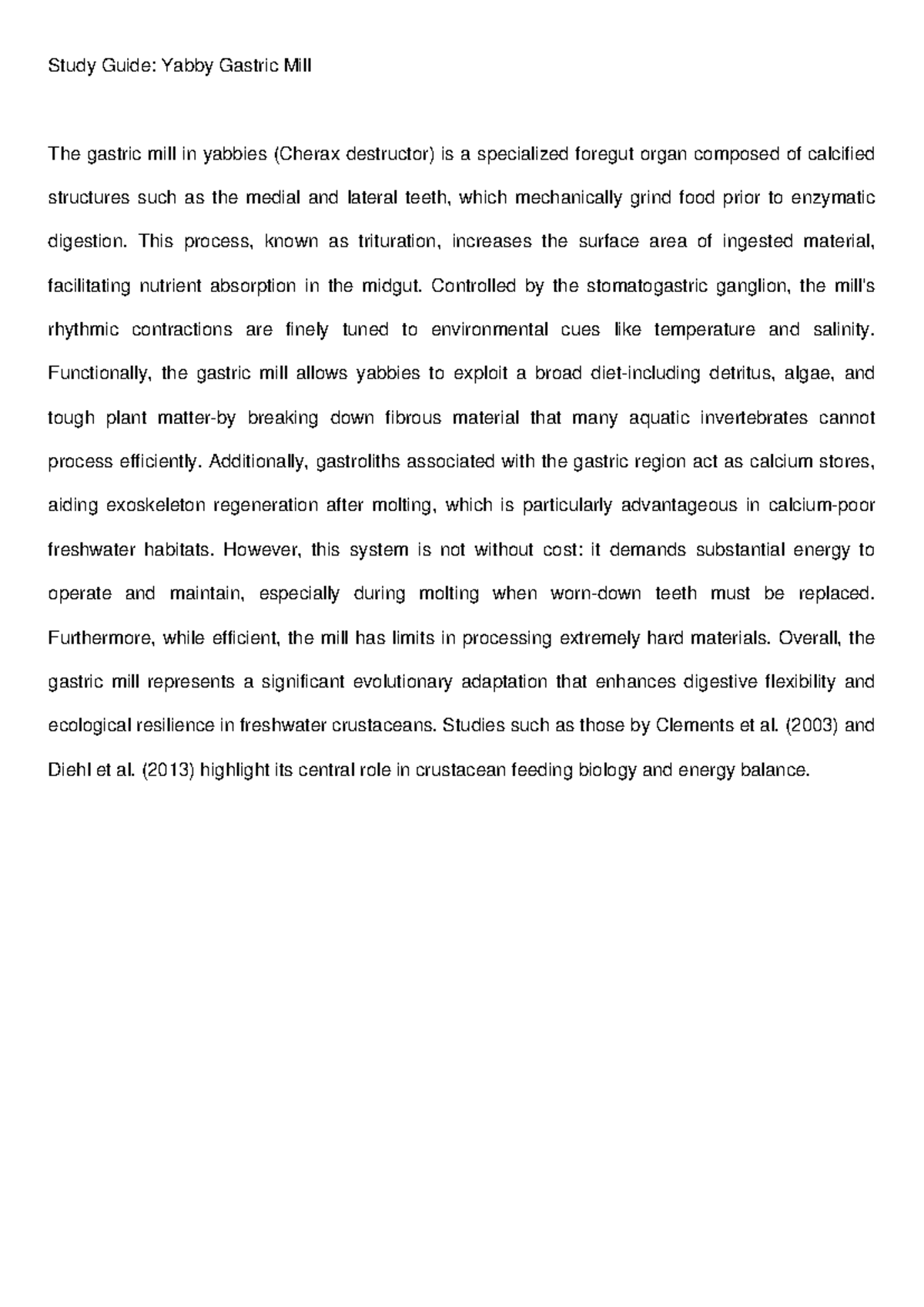 Yabby Gastric Mill Study Guide: Insights for SAQ Preparation - Studocu
