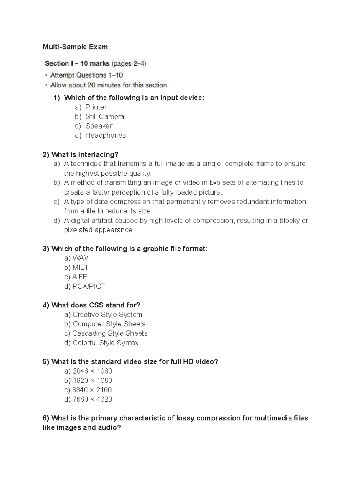 Multi Sample Exam: Input Devices, Multimedia Concepts & Ethics - Studocu