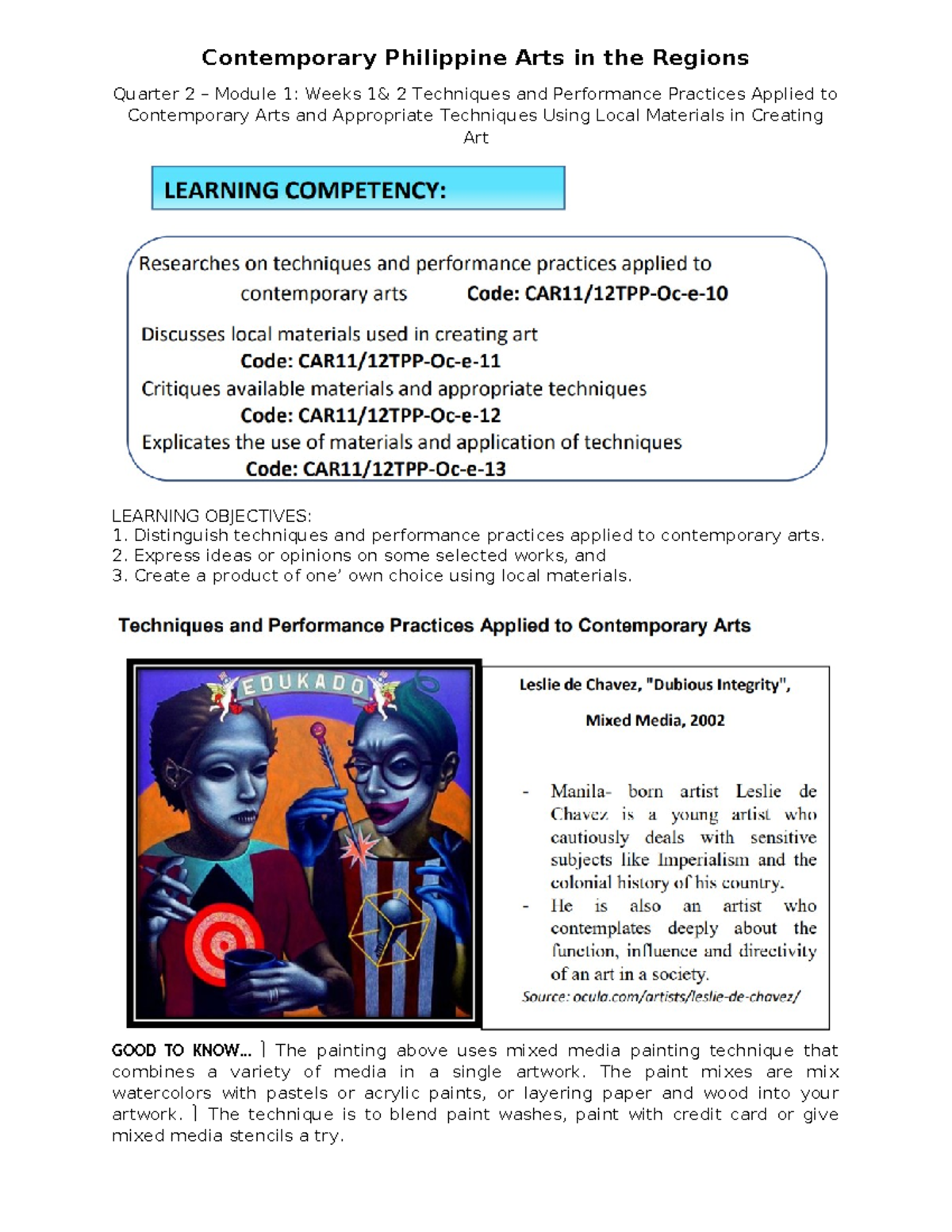 Q4 LAS Contemporary Philippine Arts in the Regions - Contemporary ...