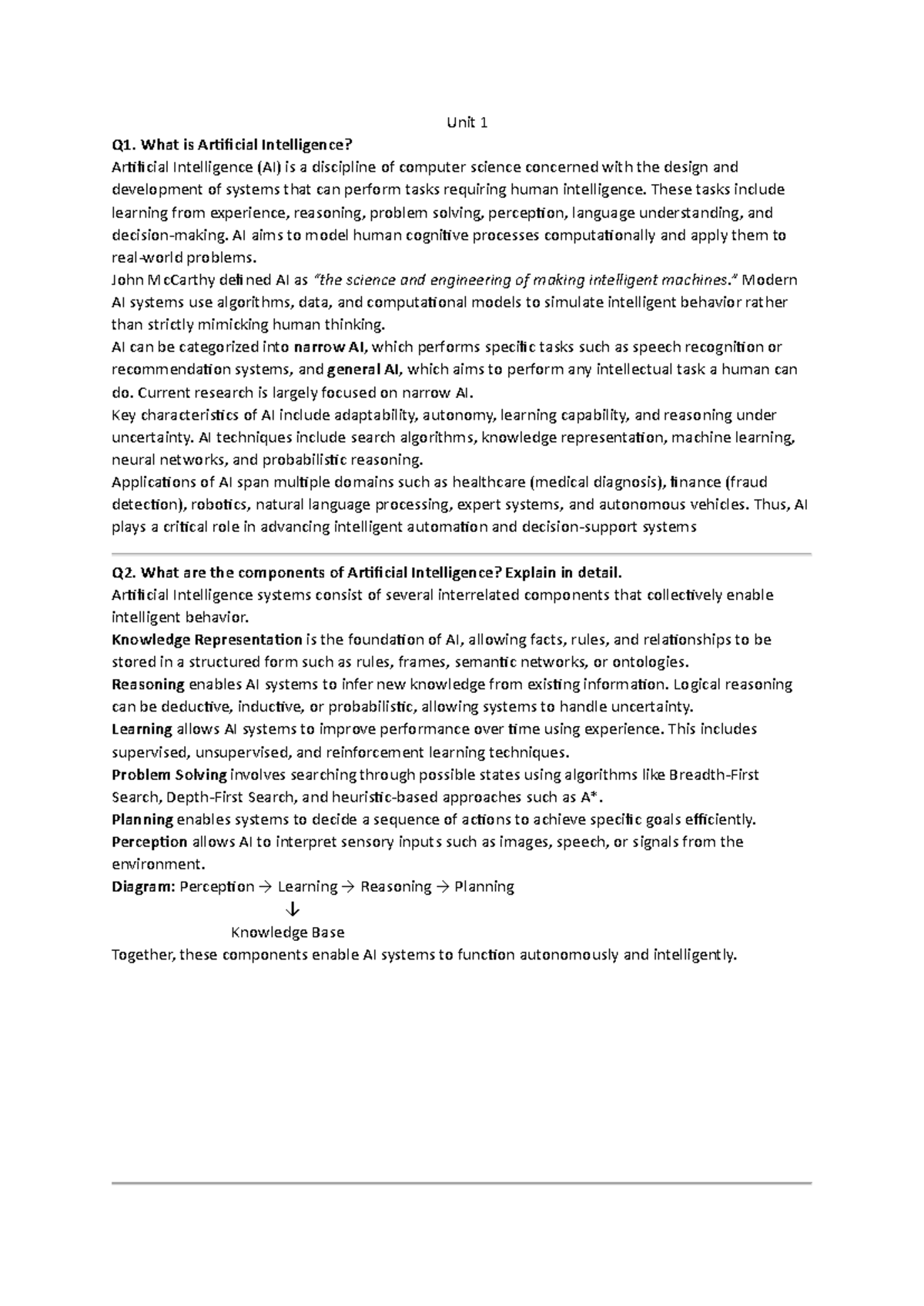 AAI Notes - Semester 3: Understanding Intelligence and Expert Systems ...