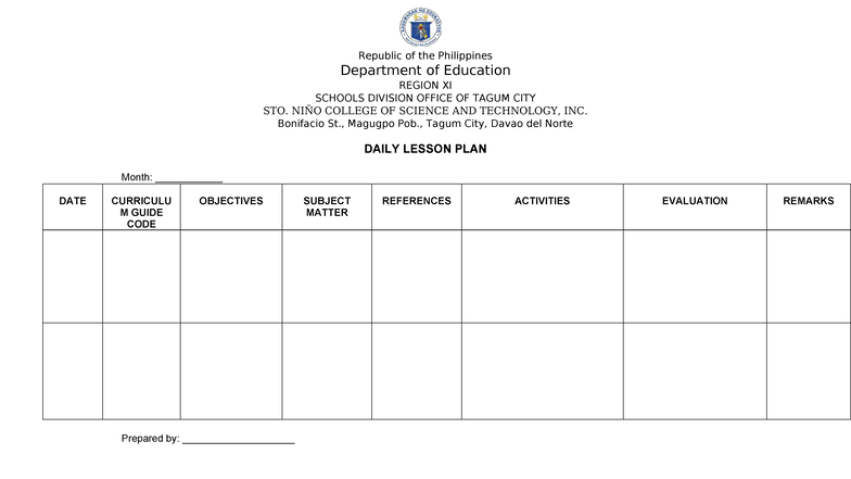 Daily Lesson PLAN - Bachelor of Secondary Education - Republic of the ...