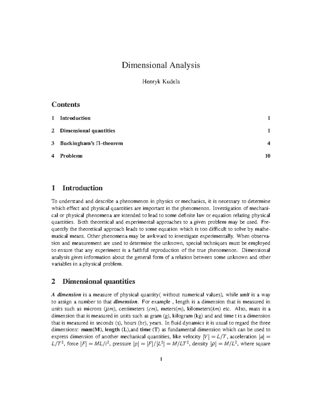 Lecture no2 Dimensional Analysis - Dimensional Analysis Henryk Kudela ...