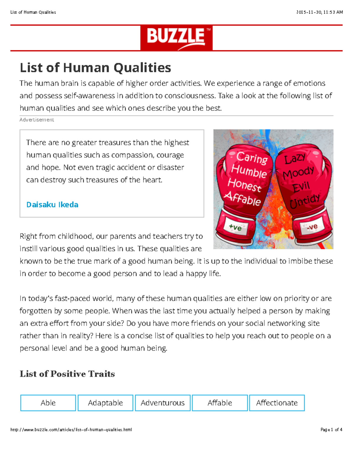 Resource 5 - List of Human Qualities - Able Adaptable Adventurous ...
