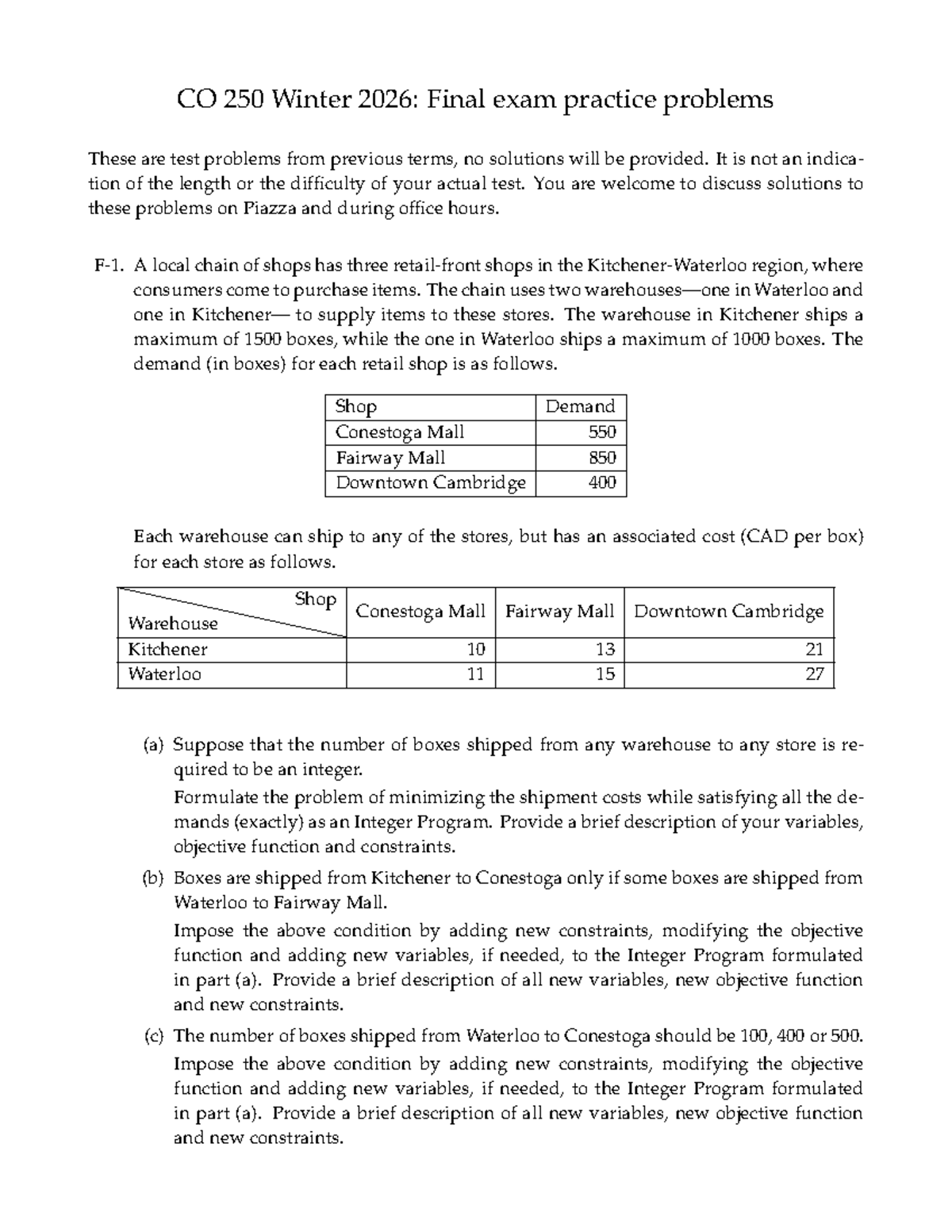 CO 250 Winter 2026: Final Exam Practice Problems and Solutions - Studocu