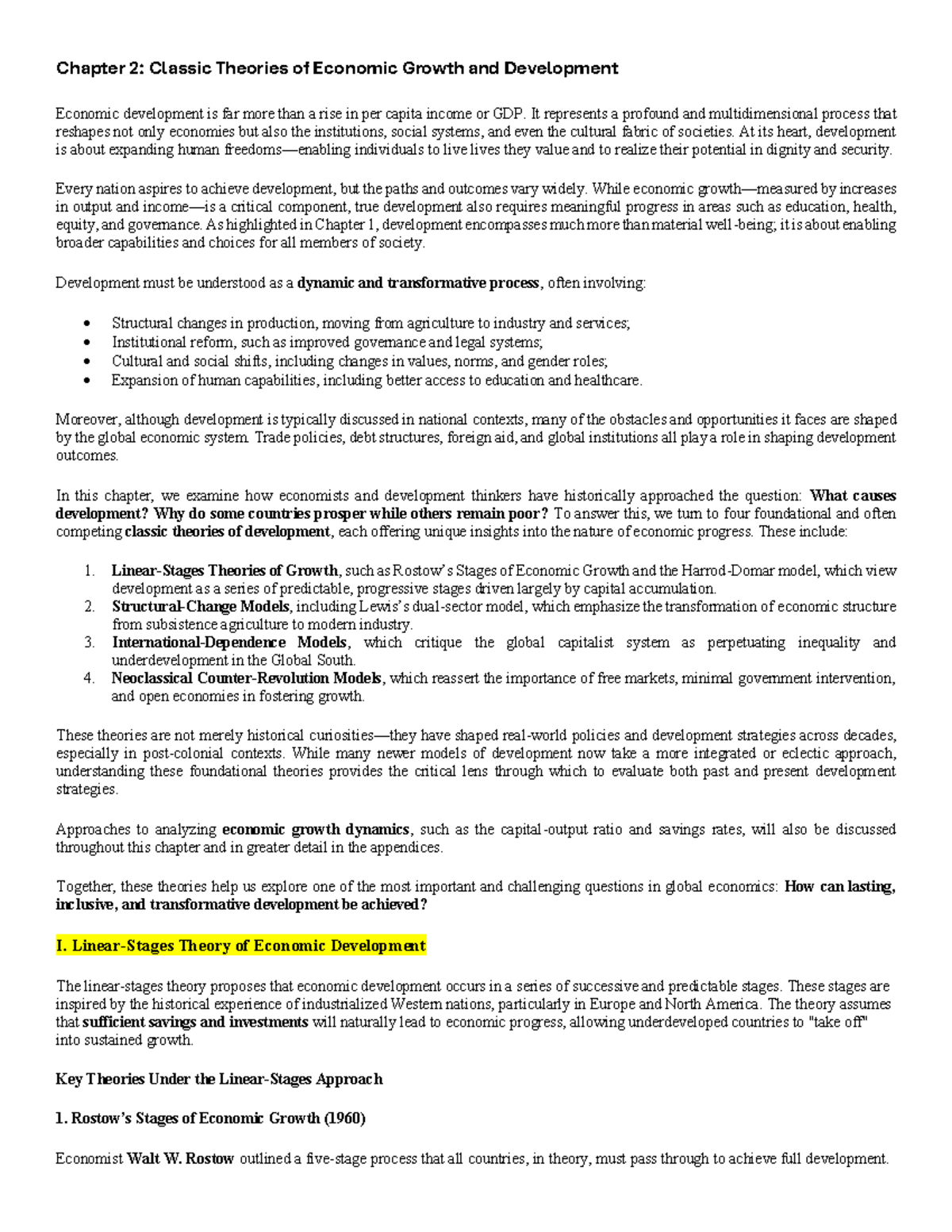 Chapter 2: Classic Theories of Economic Growth & Development (ECO 101) - Studocu