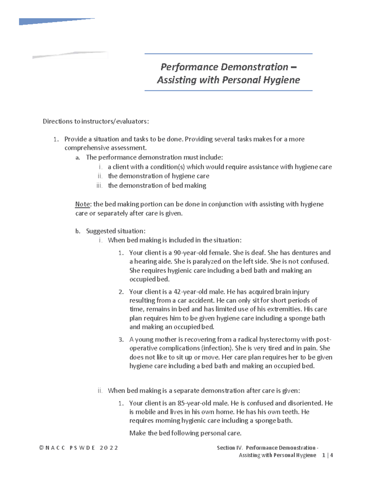 Personal Hygiene Performance Demonstration - Module 4 Guide - Studocu