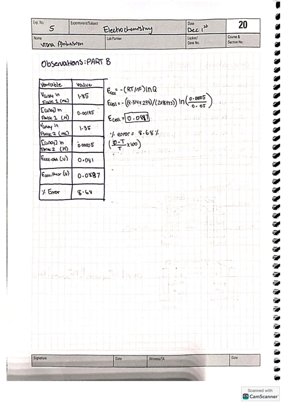 Chem 20 Lab: Experiment 5 Observations and Data Analysis - Studocu