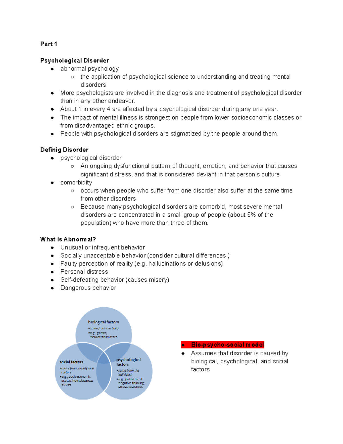 Psychology - Ch 12 Notes - Part 1 Psychological Disorder abnormal ...