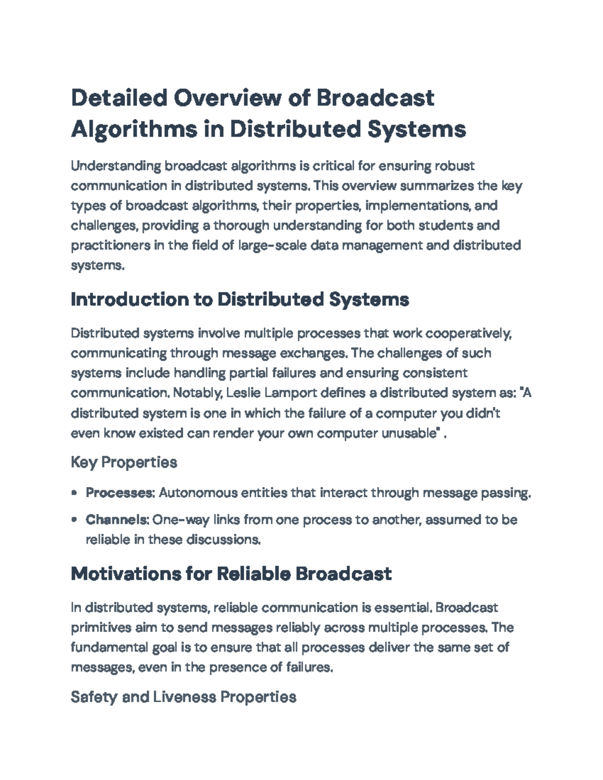 Overview of Broadcast Algorithms in Distributed Systems: Key Insights ...