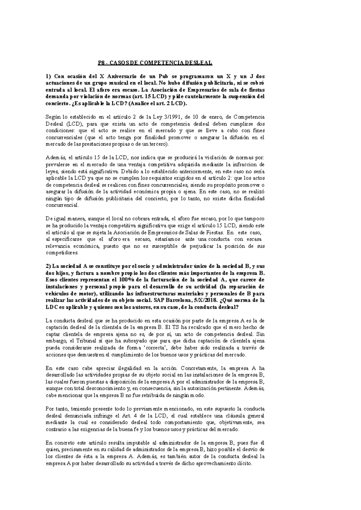 PRÁCTICA 8 - Análisis de Casos de Competencia Desleal (LCD) - Studocu