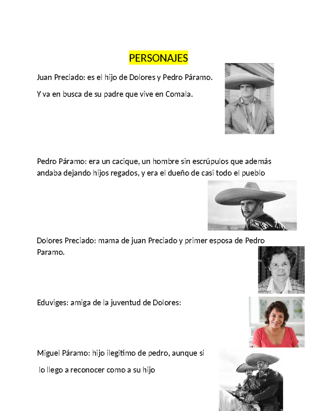 Analisis del libro pedro paramo - PERSONAJES Juan Preciado: es el hijo ...