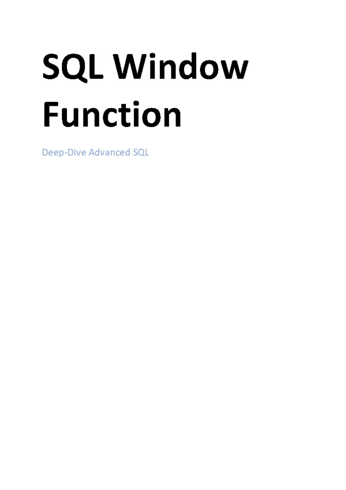 Advanced SQL 04: Window Functions and Row Vicinity Concepts - Studocu