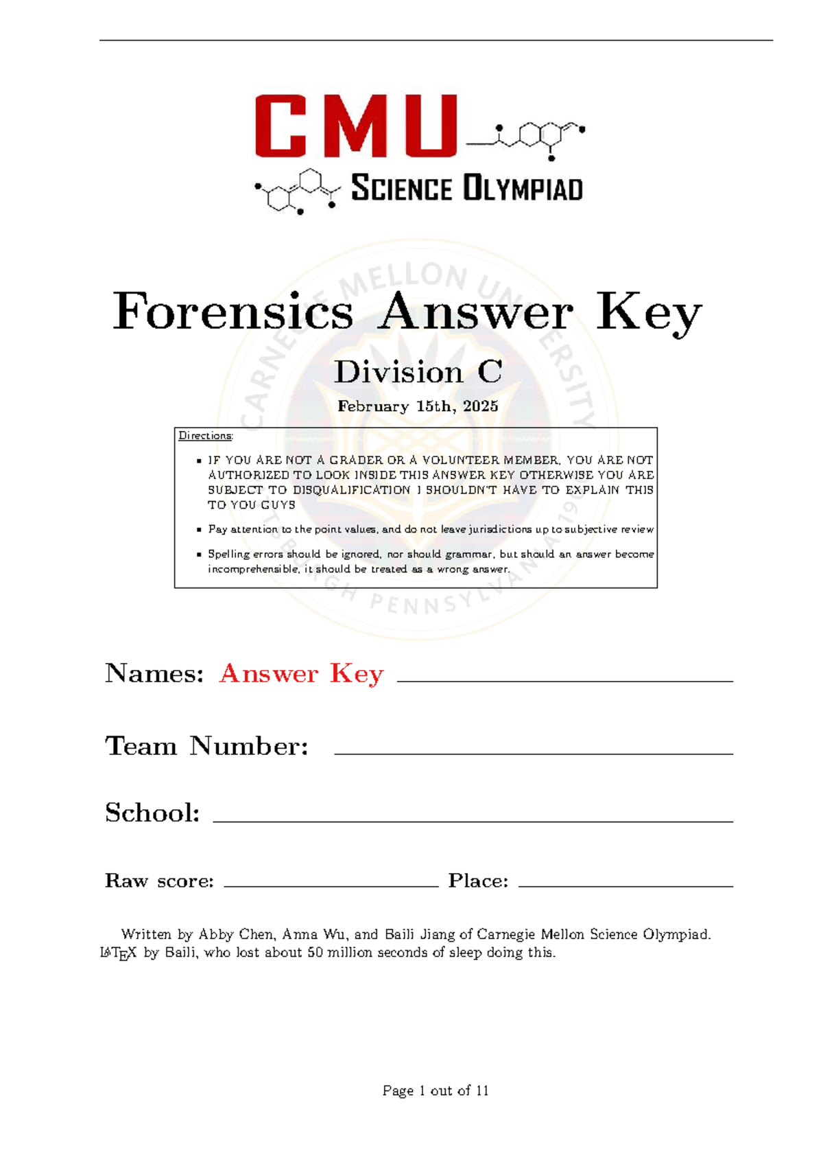 Forensics Answer Key - Division C - Science Olympiad - Feb 2025 - Studocu